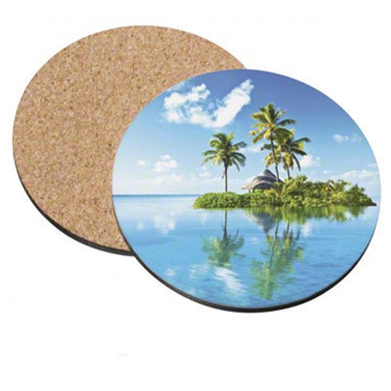 4 round glossy coasters and holder personalized with your