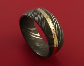 Damascus Steel 14K Yellow Gold Ring Wedding by StonebrookJewelry