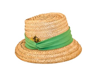 Green straw hat | Etsy