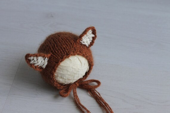 Newborn fox bonnet Newborn animal bonnet by MoonlightLittleKnits