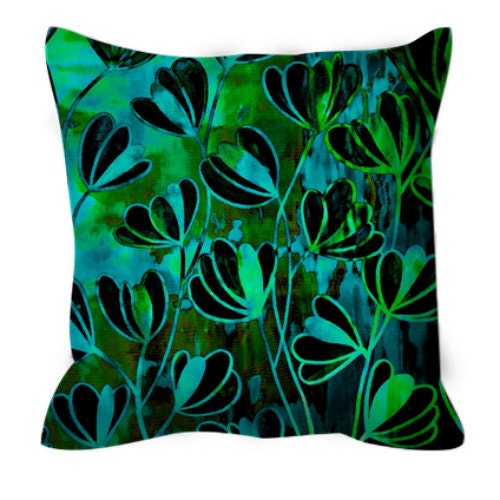 EFFLORESCENCE Deep Green Turquoise Blue Floral Art Suede Throw