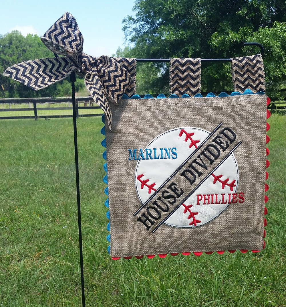 Custom Baseball House Divided Burlap Garden Flag Collegiate