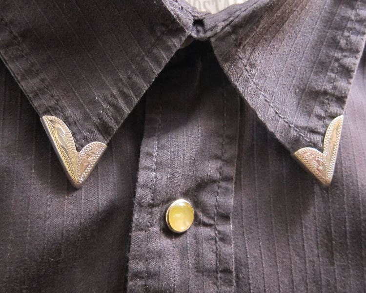 Collar Tips Western Engraved Sterling Overlay Vintage 1970’s Cowboy ...