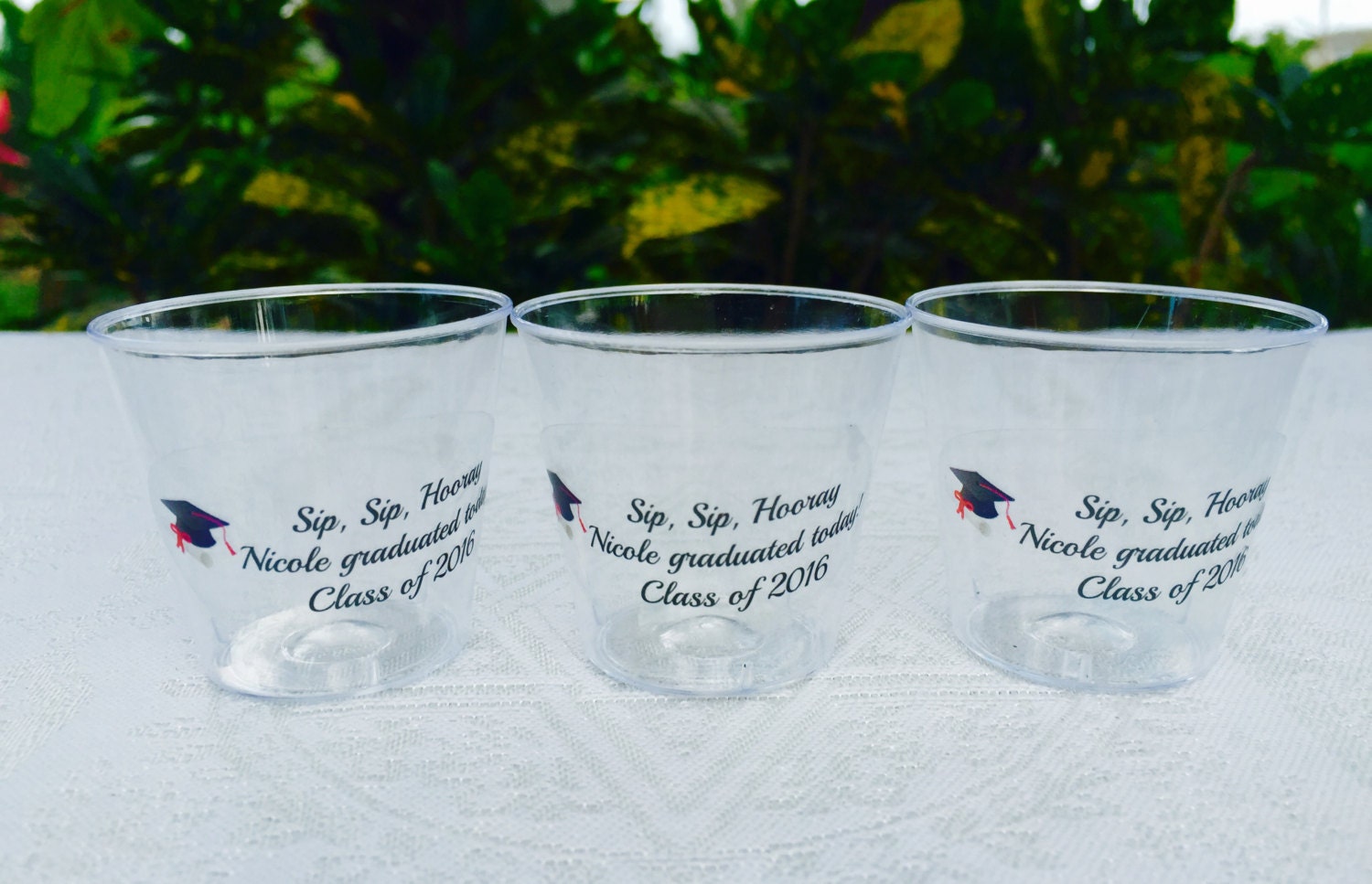 50 1oz. Personalized Plastic Shot Cups for GRADUATION Party or