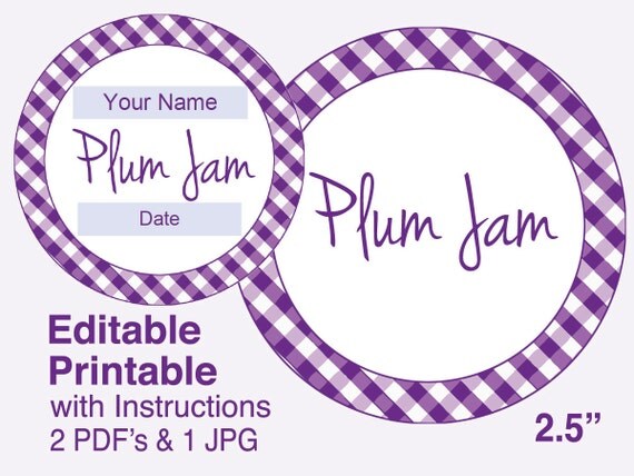 EDITABLE PRINTABLE Plum Jam 2 5 InchCanning Labels Hang
