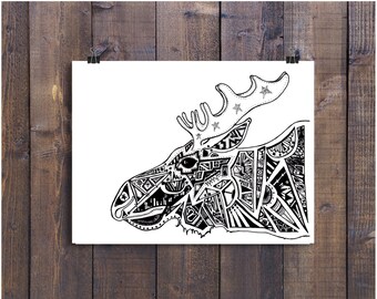 Moose drawing fine art print wildlife art wild animal