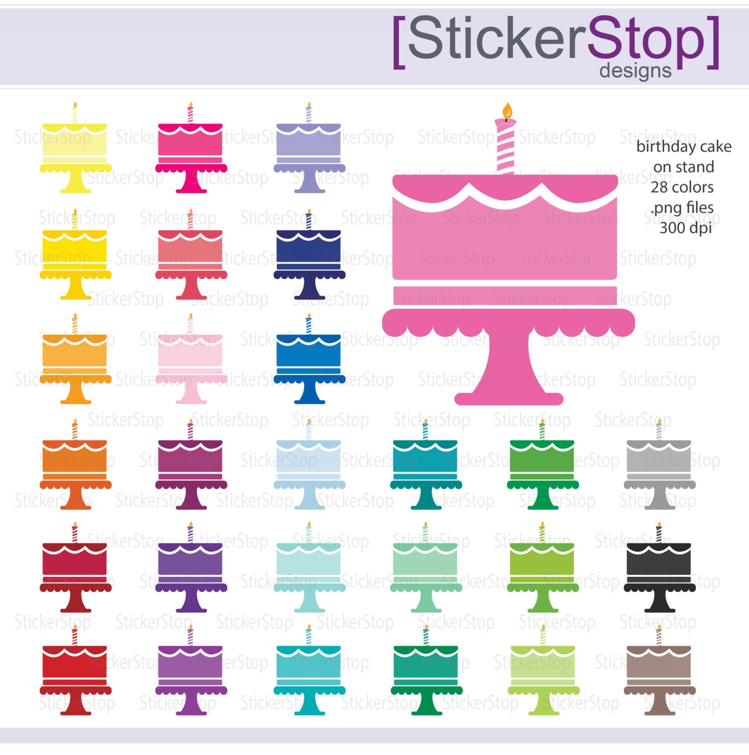 Birthday Cake on Cake Stand Digital Clipart Instant download
