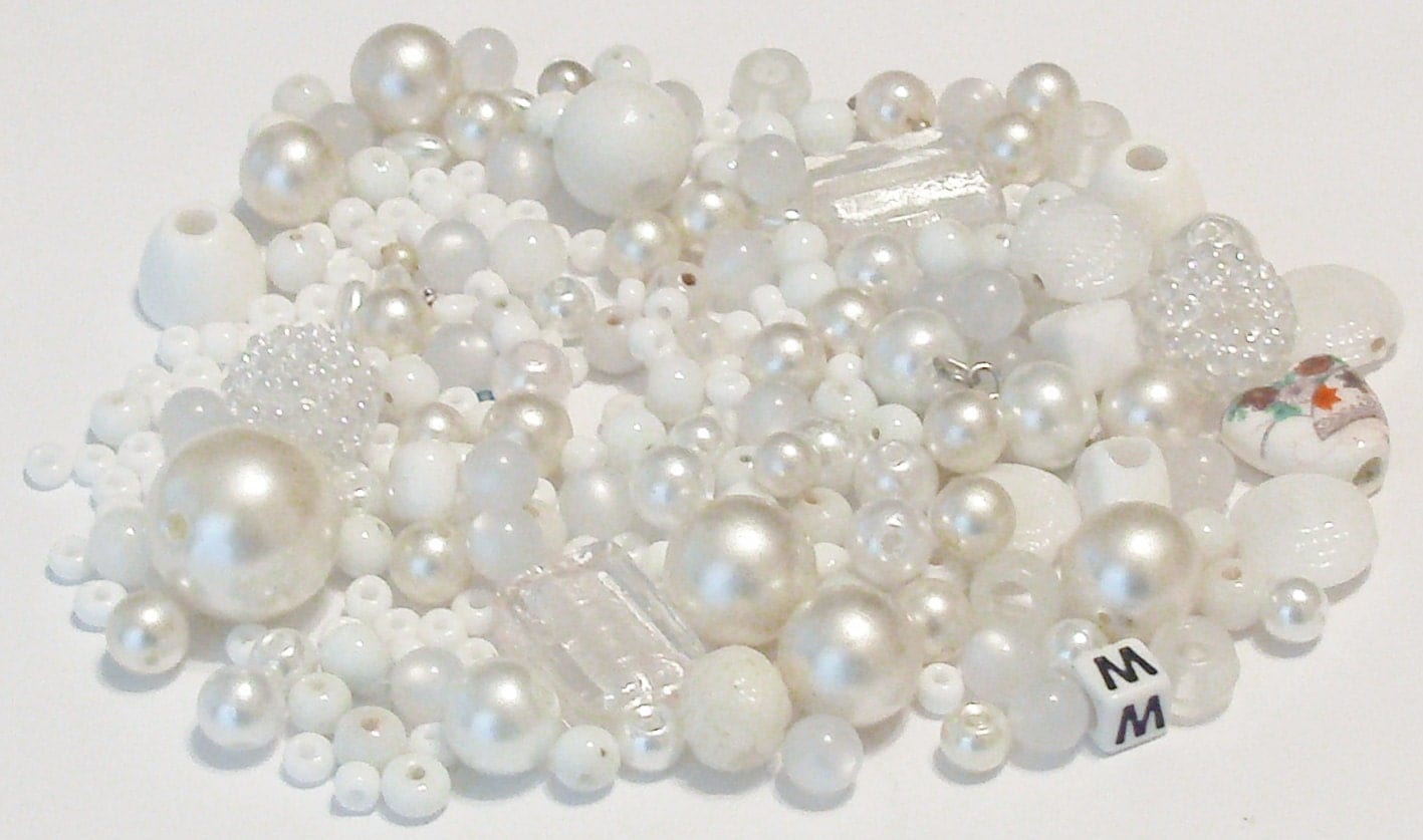2.7 Oz. Mixed Lot of Beads in White