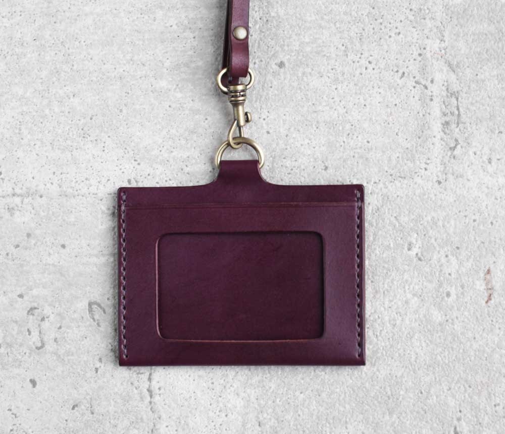 Grape purple handmade leather ID card case / holder/ badge