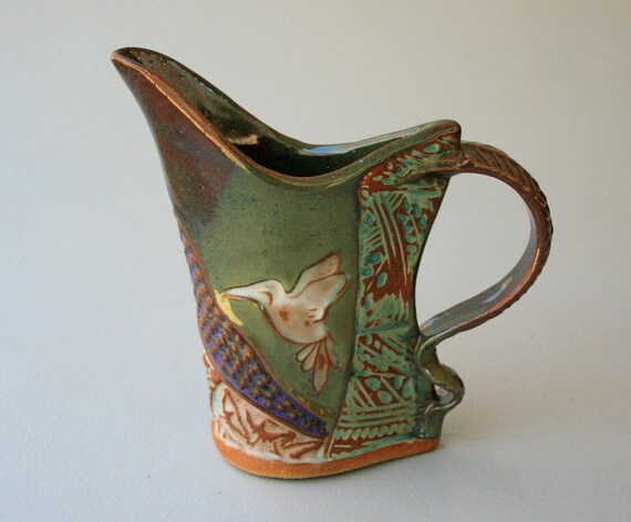 Hummingbird Pottery Pitcher Handmade Stoneware Functional