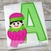 Sitting Elf Girl Alphabet Letter Set A-Z Applique Digital