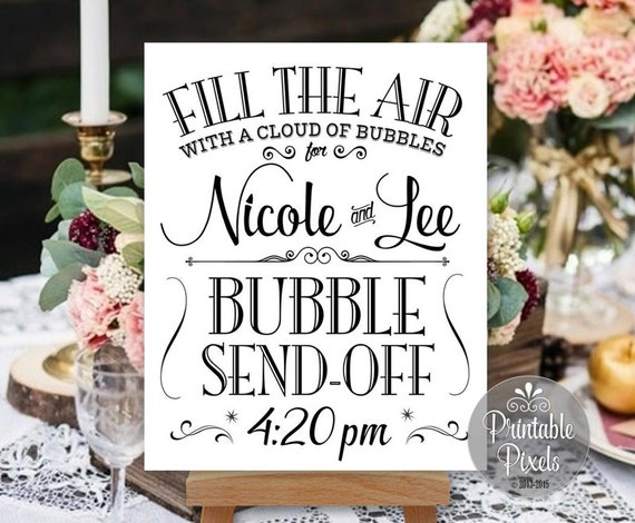 Bubble Send Off Sign Printable Wedding Digital by PrintablePixels