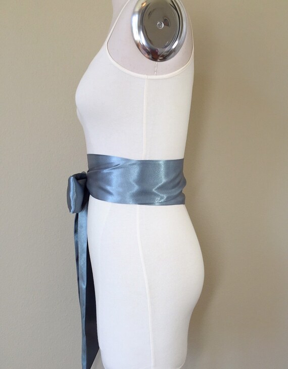Steel Gray Sash Silver Gray Satin Sash Obi Wrap Belt Long