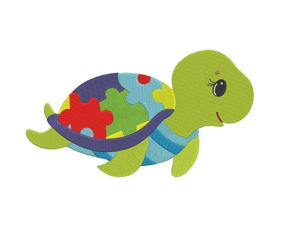 Autism Awareness Turtle Filled Machine Embroidery Digitized