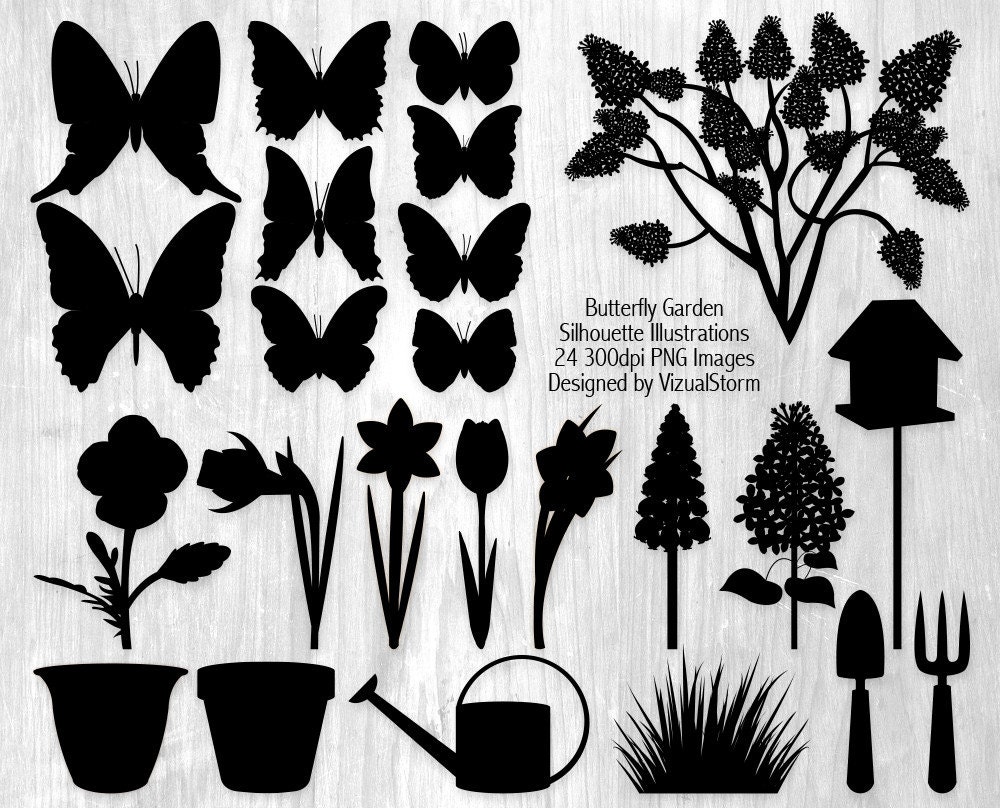 Garden Silhouette Clipart Flower Silhouette by VizualStorm on Etsy