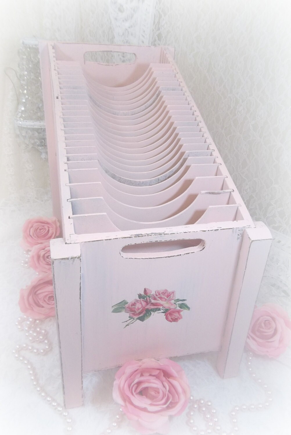 Antique Shabby Pink Wood Large Unique Chic File Standing Cabinet ...