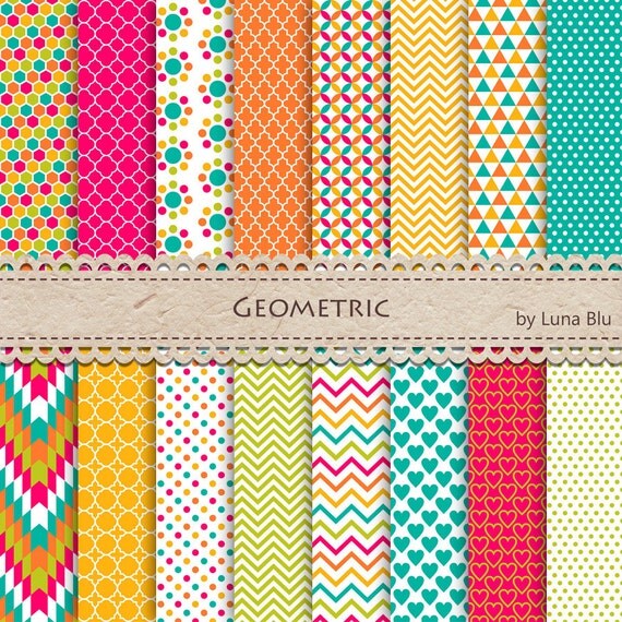Geometric Digital Paper: Geometric Patterns by Lunabludesign