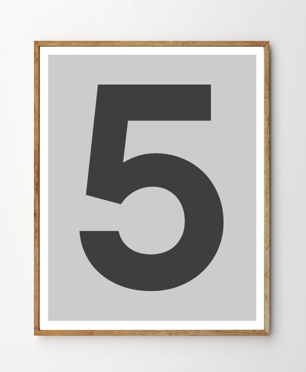 Number 5 Modern Typography Art Print Instant Download.
