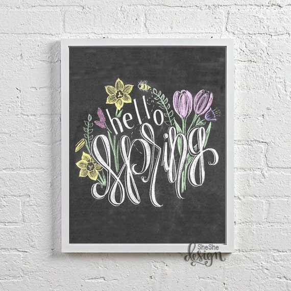 Items similar to Hello Spring Chalkboard Print on Etsy