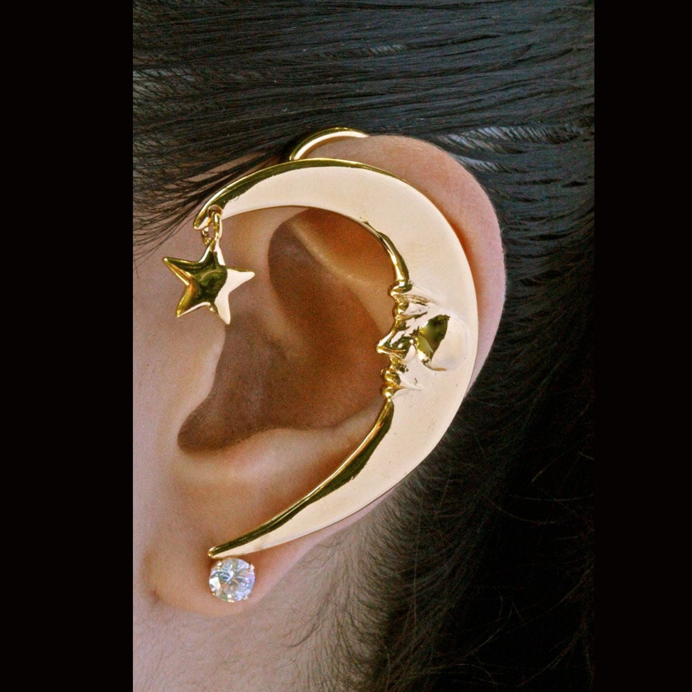 Crescent Ear Wrap Moon Ear Cuff Bronze Moon Ear Wrap by martymagic