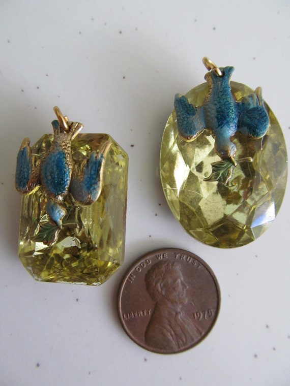 Large Citron Crystal Stone With Bluebird Hanger by WhoKnowsWhat