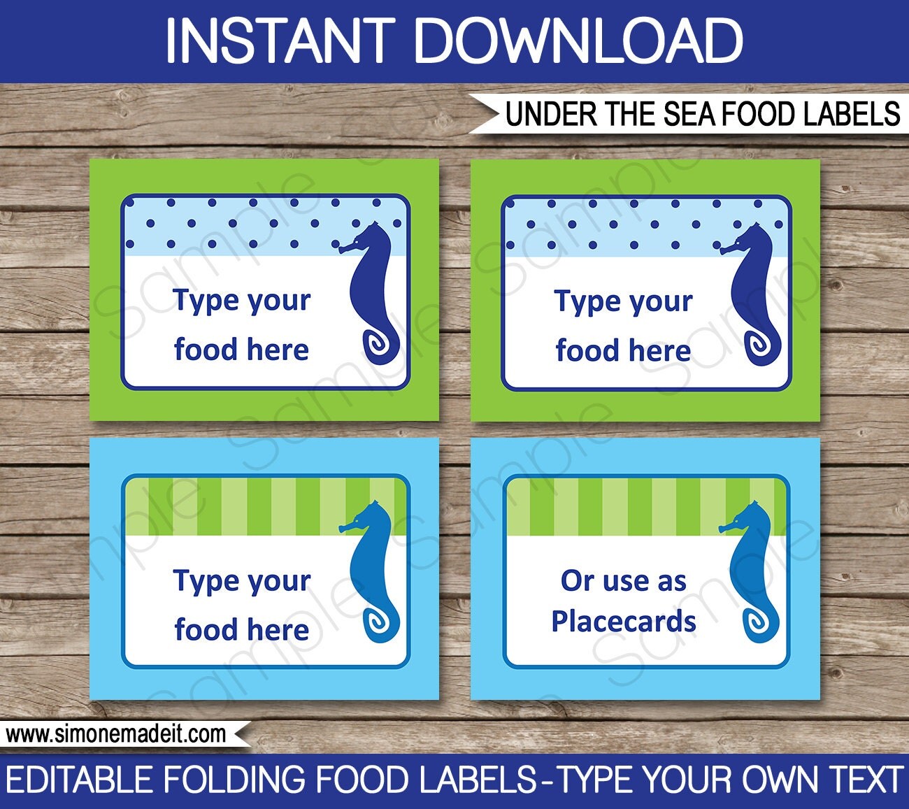 Under the Sea Food Labels Buffet Tags Tent Cards by SIMONEmadeit