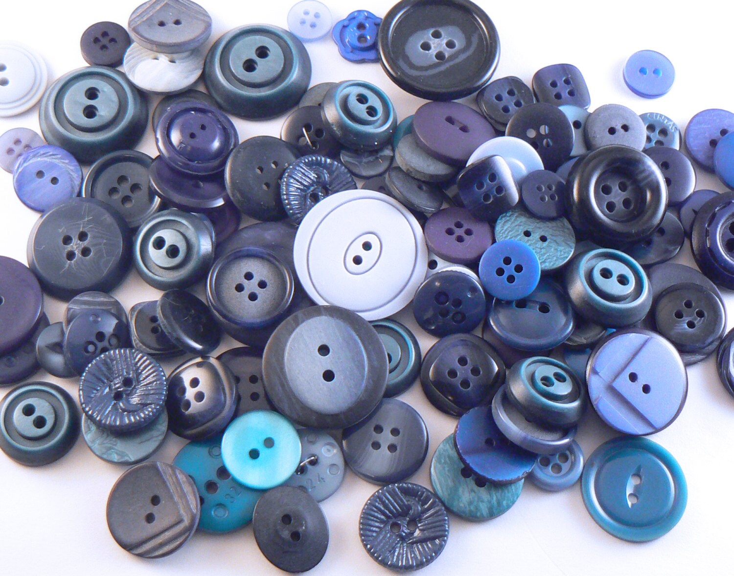 50 Plastic Blue Flat Button Mix Blue Craft Buttons Blue
