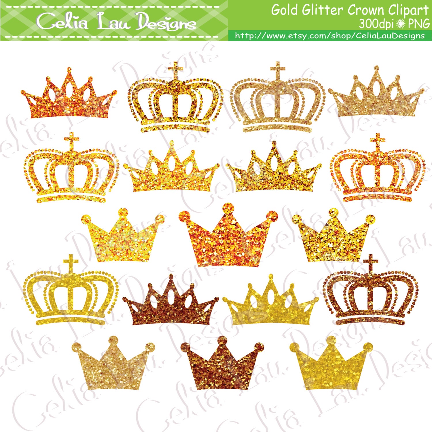 Gold Glitter crown clipart Gold Crowns clip art Sparkly