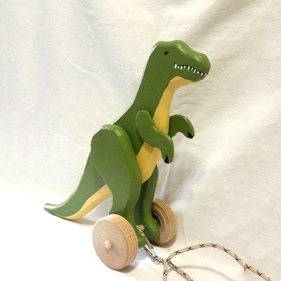 Large Wooden T-Rex Dinosaur Rolling Toy with by PuppetPets on Etsy