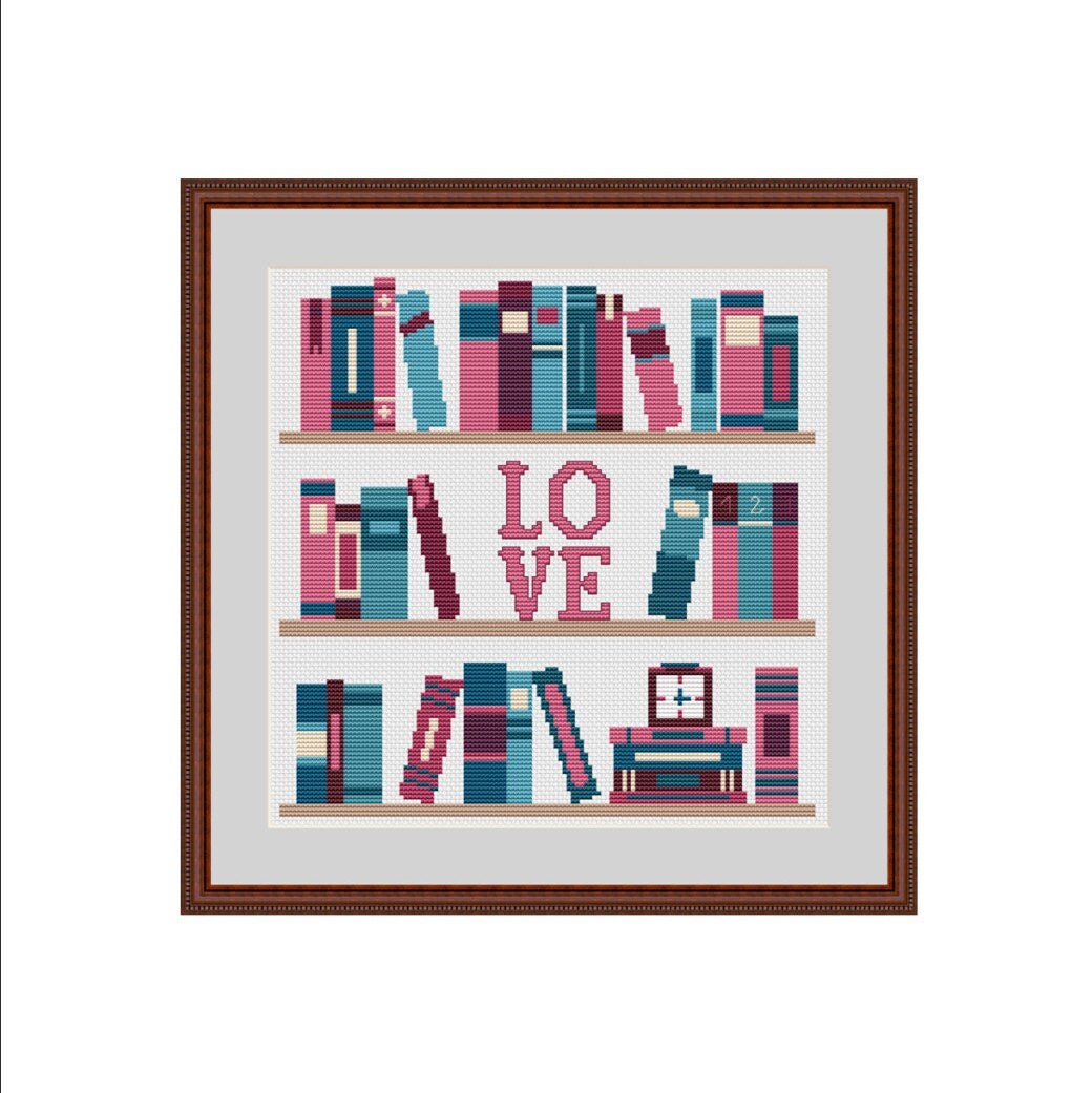 Books cross stitch Bookshelf Books shelf Cross by StitcheryStitch
