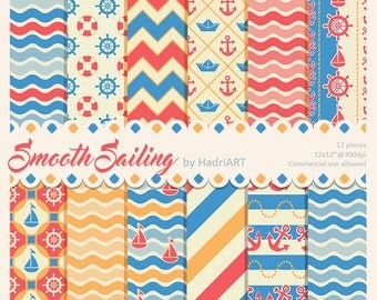 Nautical Digital Paper Set Scrapbook Paper Pack Anchor Sea