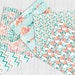 Watercolor Flowers Digital Paper Pack Peach and Mint Flowers