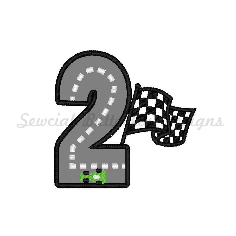 Car on race track number 2 applique perfect by SEWcialBflyDesigns