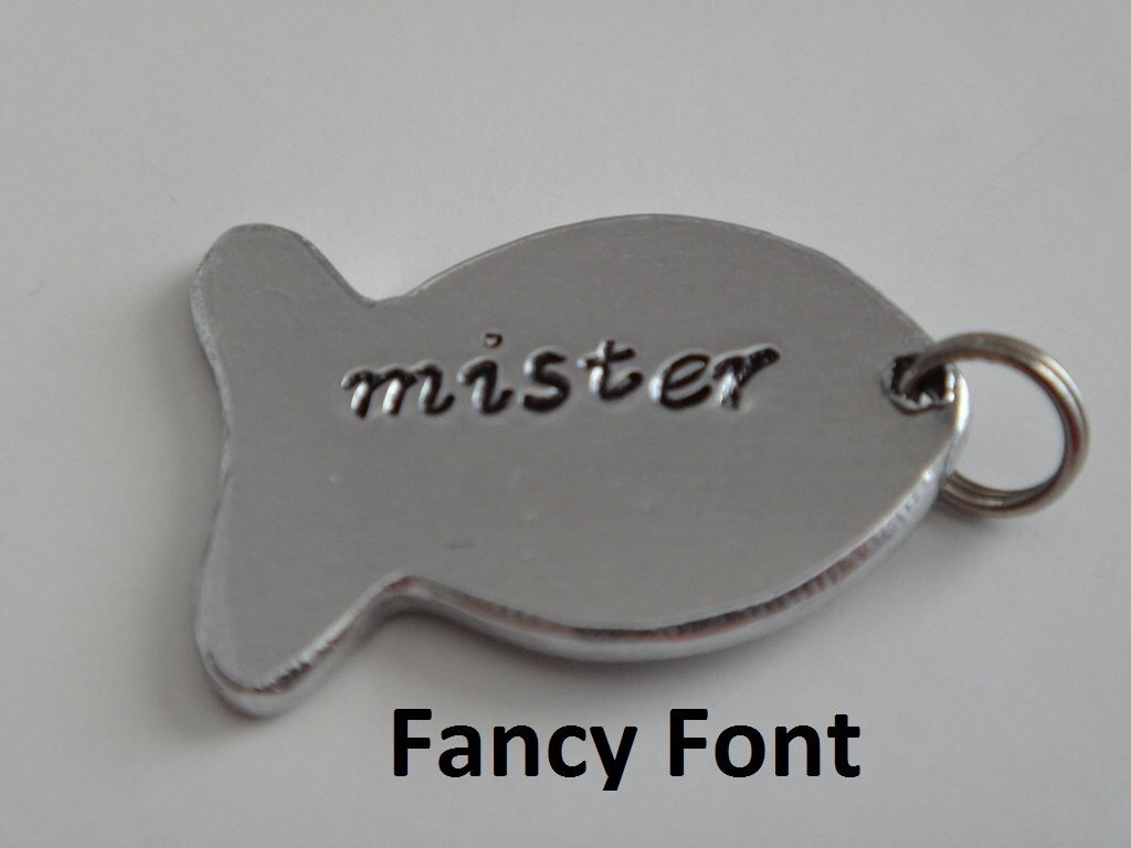 Cat Tag Small Dog Tag Fish Pet ID Tag Hand Stamped Pet