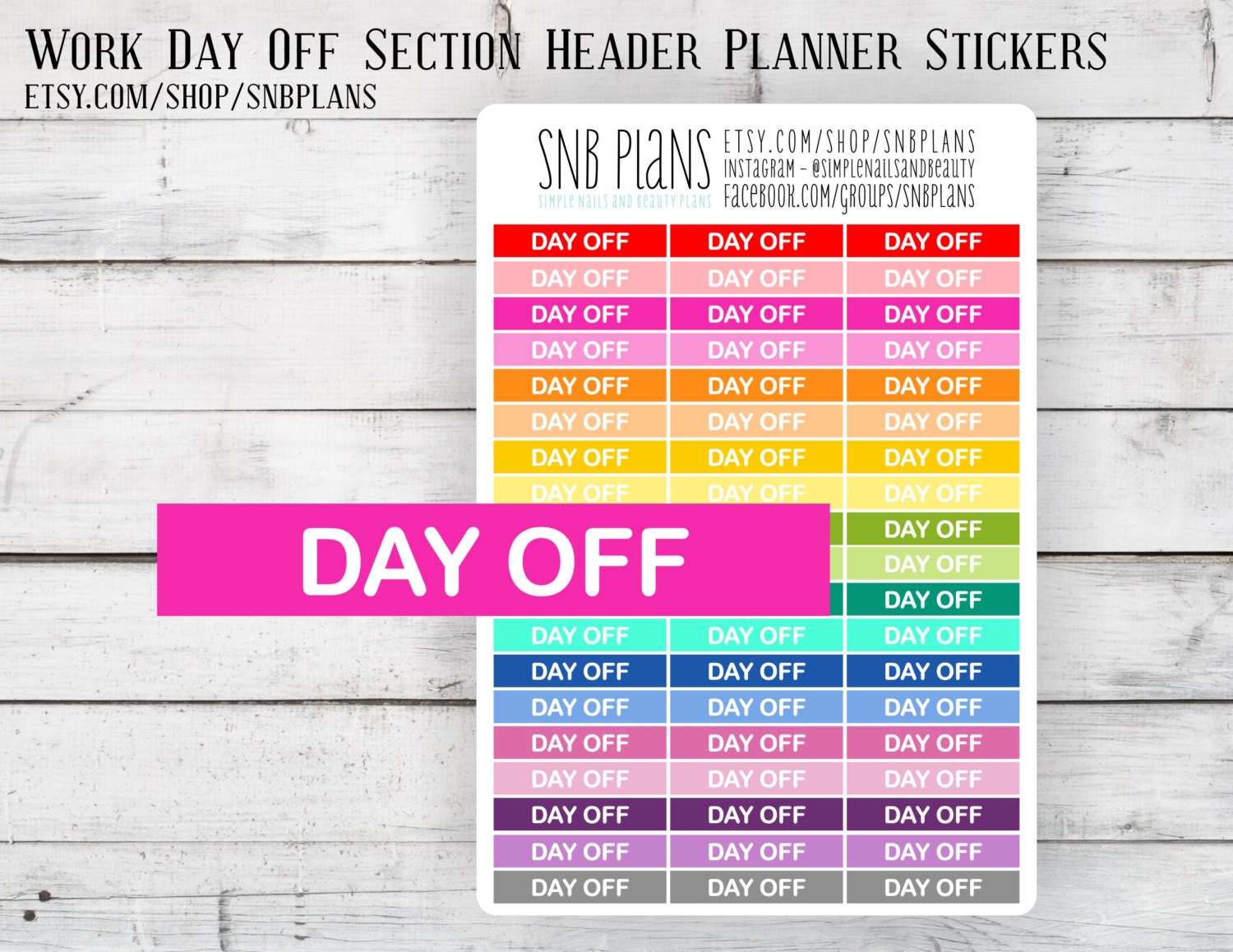 Work Day Off // Colorful // 57 Section Header Planner by SNBPlans