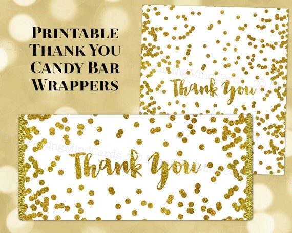 Printable Candy Bar Wrapper Labels Thank You Gold Confetti
