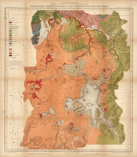 Geological map of the Yellowstone National Park 1878.