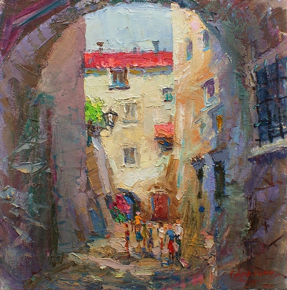 ORIGINAL TOWNSCAPE Impressionist Art Original Oil Painting by