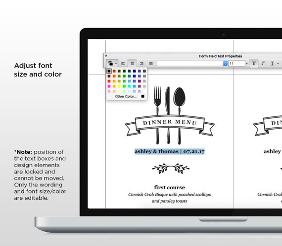 Printable Menu Card INSTANT DOWNLOAD Wedding by MintyPaperieShop