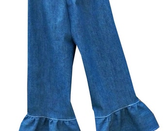 Items similar to Girls Boutique Washed Black Denim Ruffle Pants Ribbon ...