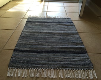 Hand Woven Gray Purple Teal Rag Rug 25 x 58 by Rags2RugsandMore