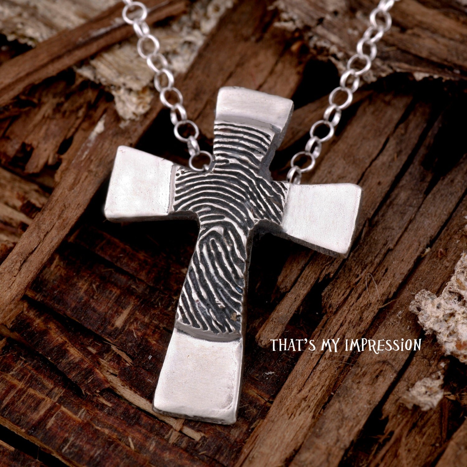 Personalized Silver Fingerprint Cross Fingerprint Jewelry