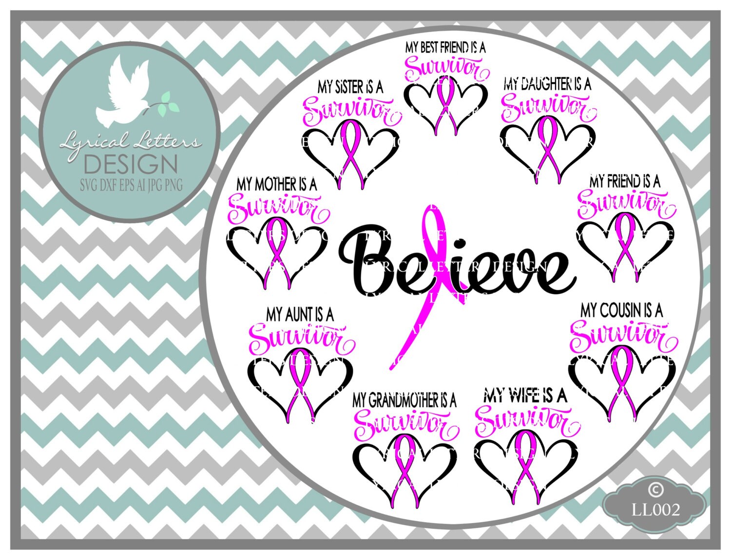 Survivor Pink Ribbon Breast Cancer LL002 SVG Cutting File