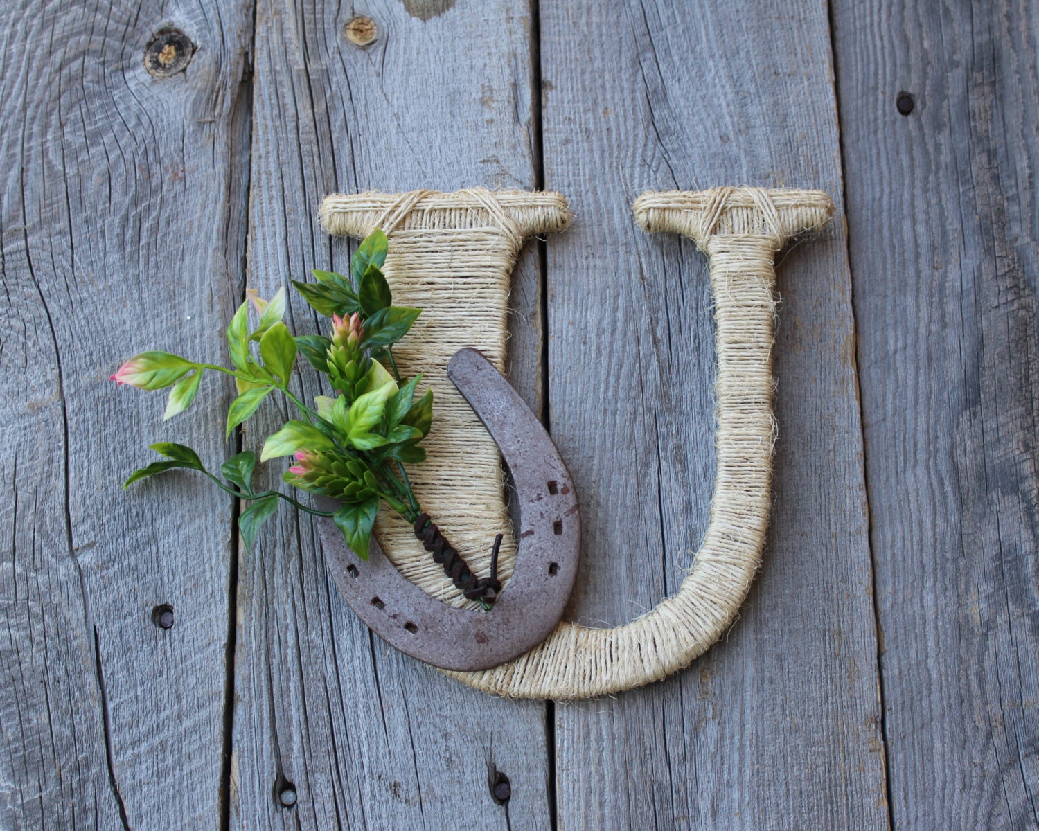 Rustic Wrapped Letter U Rustic Letter Country decor Twine