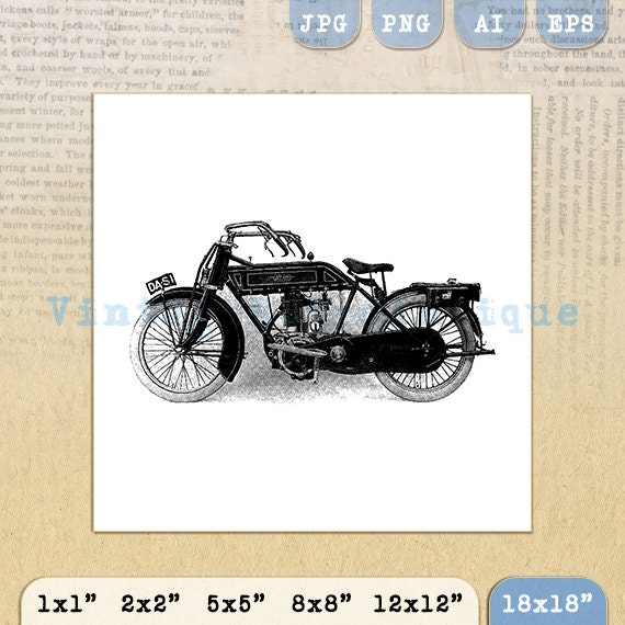 Items similar to Printable Digital Motorcycle Graphic Image Antique ...