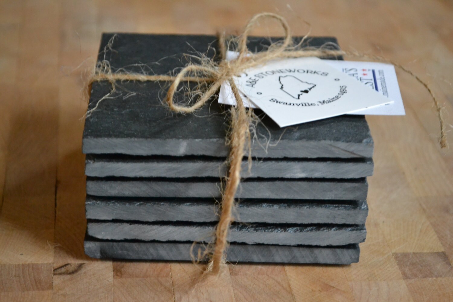 Slate Coasters Set of 6 Black Maine Slate Coaster Set