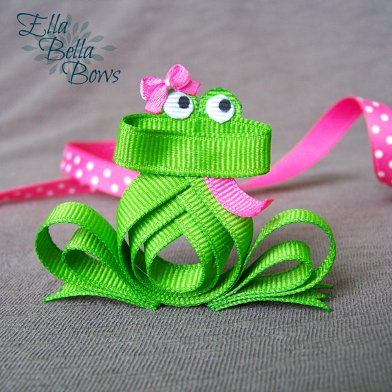 Frog Ribbon Sculpture Hair Clip Hopping Hair Bow Apple Green