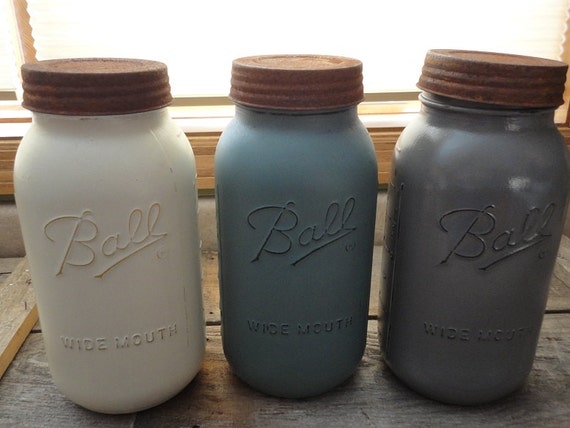 3 Piece Mason Jar Canister Set Kitchen Distressed Storage Jars