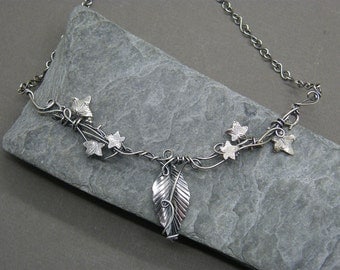 Ivy Leaf Necklace with Pink and Green Stone Charms