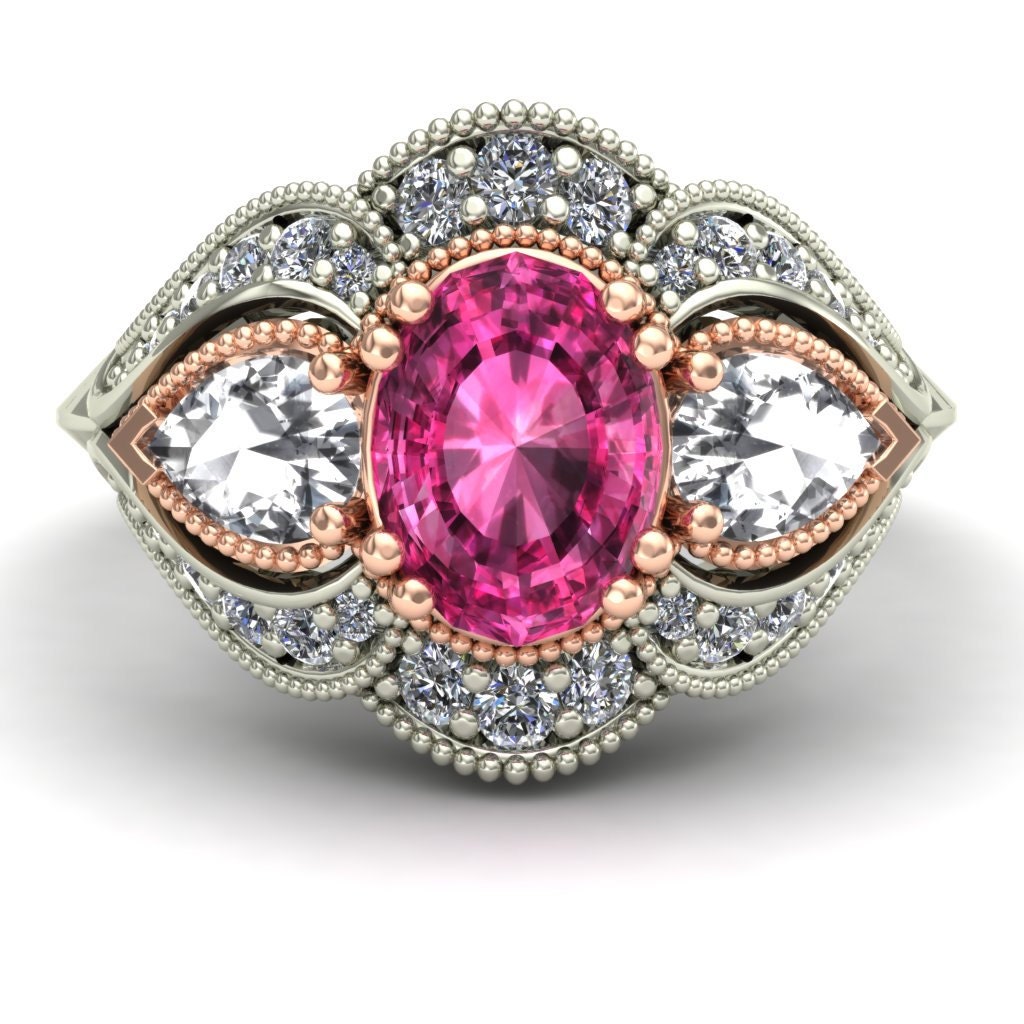 Pink Tourmaline Engagement Ring Oval with by CharlesBabbDesigns